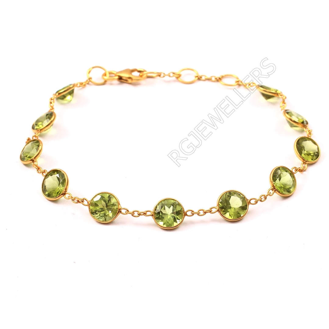 Peridot Gold Bracelet, 14k - 18k Solid Gold Bracelets, Handmade ...