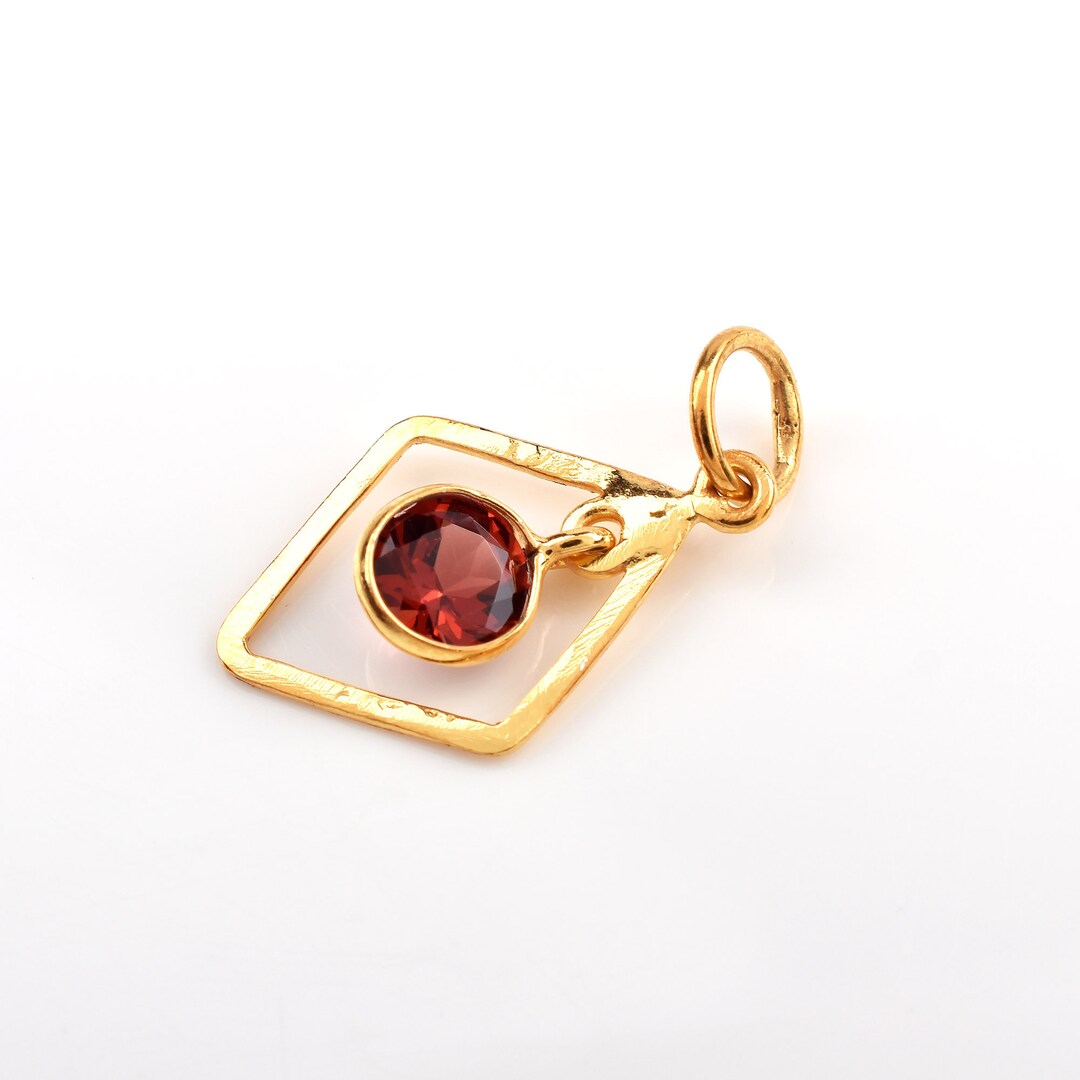 Natural Garnet Charm, 18k Gold Charm, Red Garnet Gold Bezel Charm ...