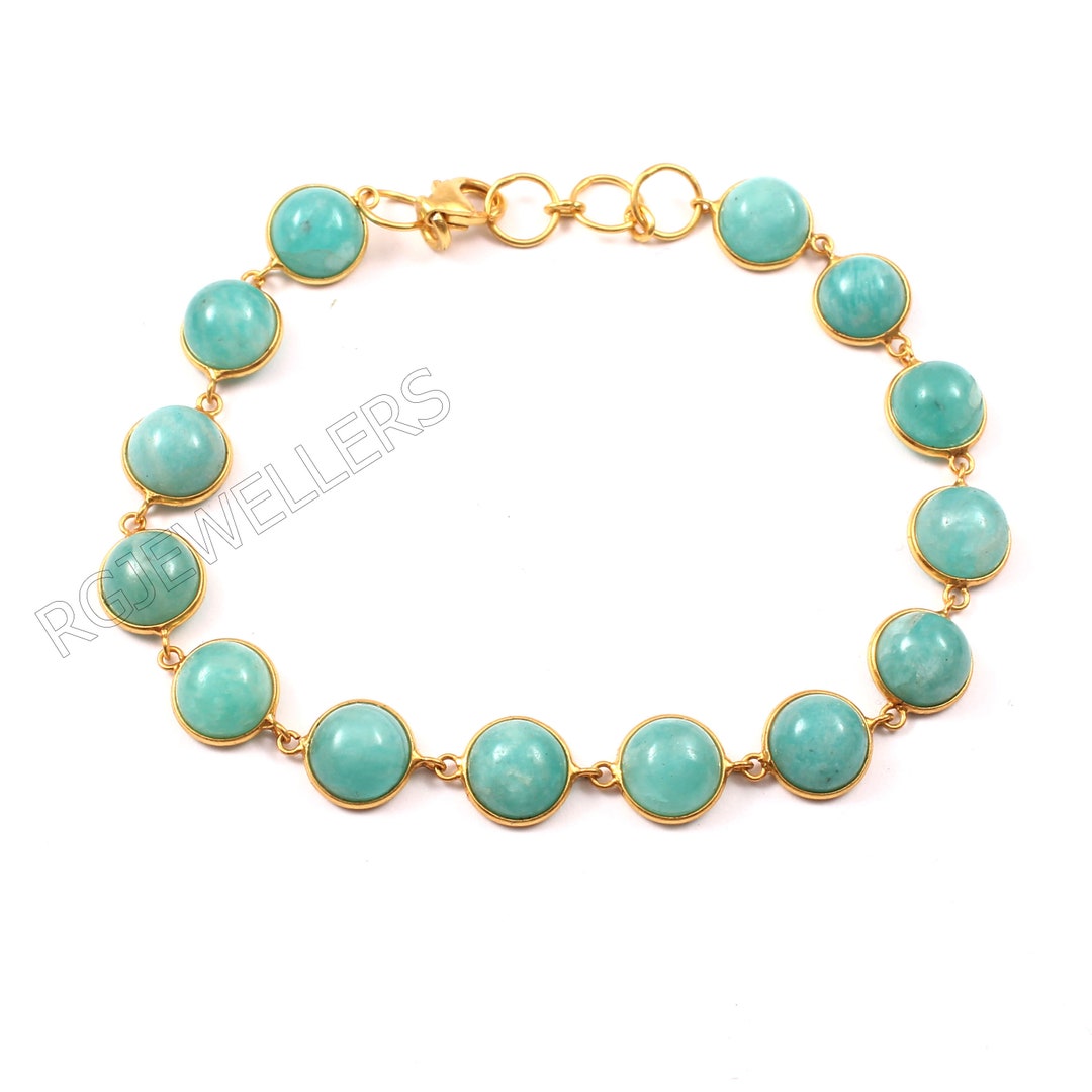 Amazonite Gold Bracelet, 14k - 18k Solid Gold Bracelets, Handmade ...