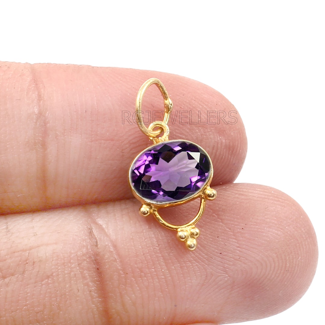 Handmade 18k Gold Amethyst Charm: Oval Gemstone Pendant - Etsy