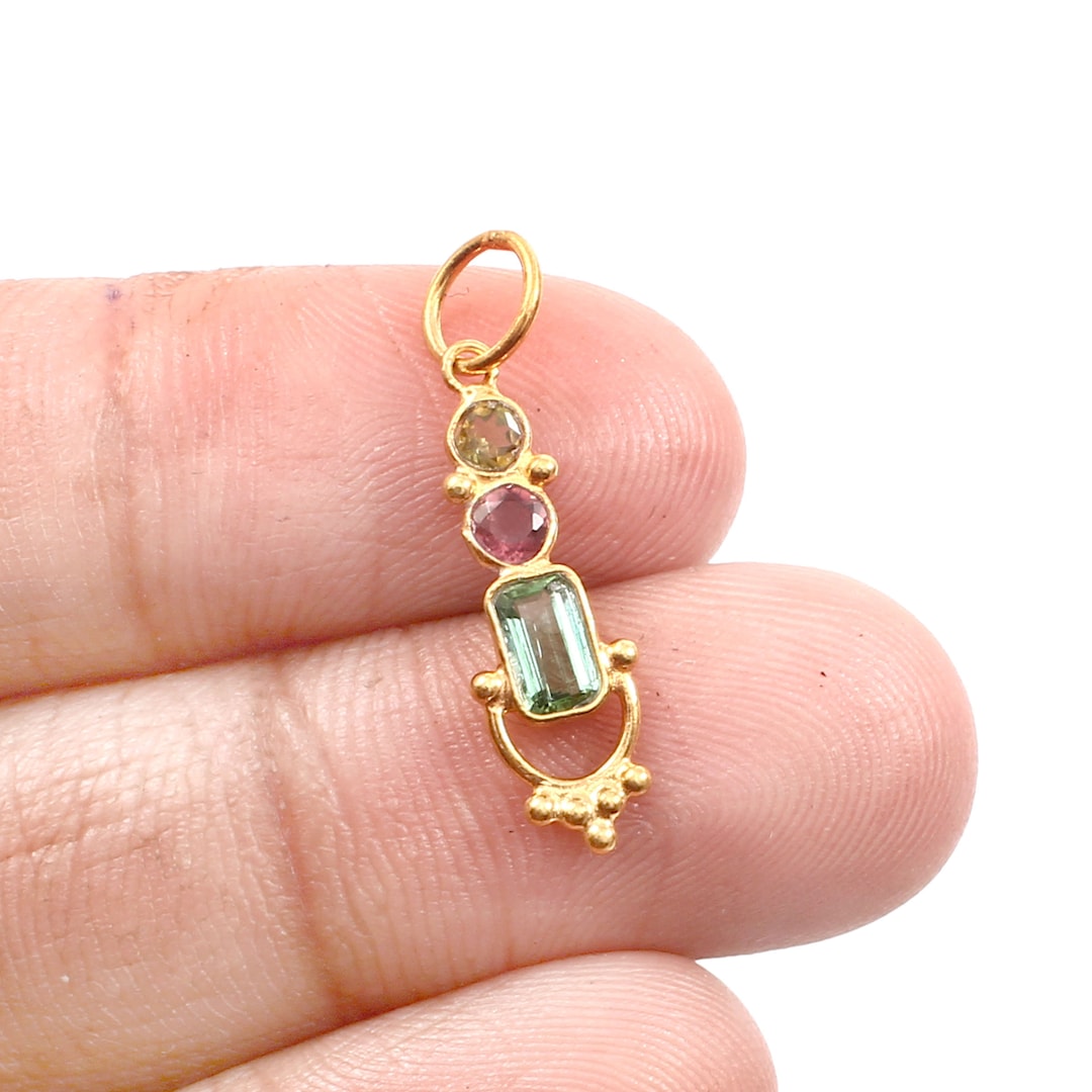 Tourmaline Gold Charm, Solid 18k Gold Charm, Dainty Charm, Handmade ...