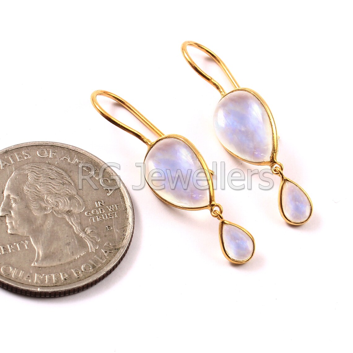 Handmade 18k Gold Rainbow Moonstone Dangle Earrings - Etsy