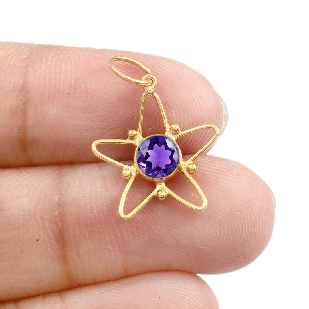 Amethyst Gold Charm, Solid 18k Gold Charm, Handmade Charm, Gemstone ...