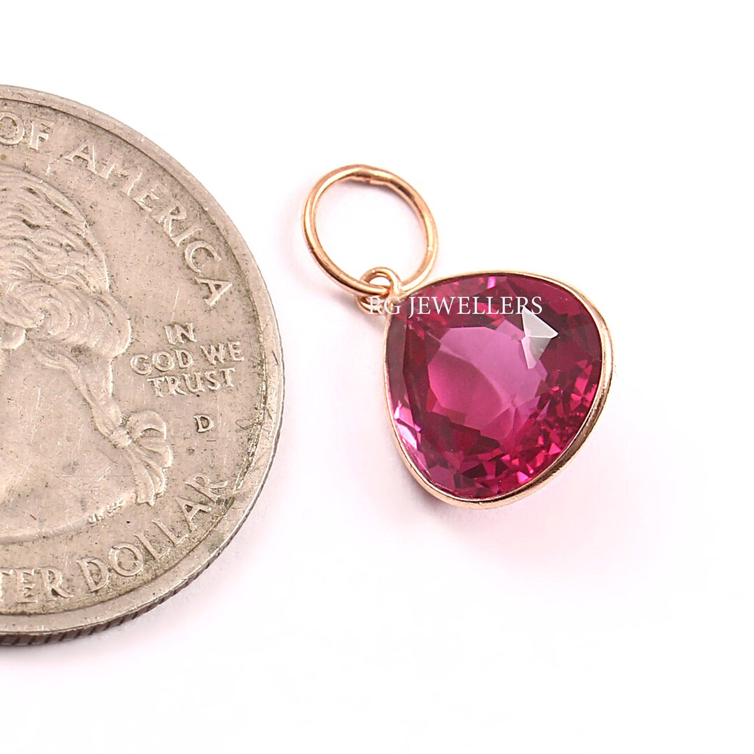 18k Gold Charm, Ruby Charm, Heart Shape Solid 18K Gold Charm, Handmade ...