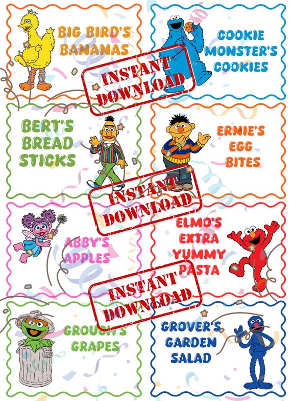 Sesame Street Editable Food Labels Instant Download