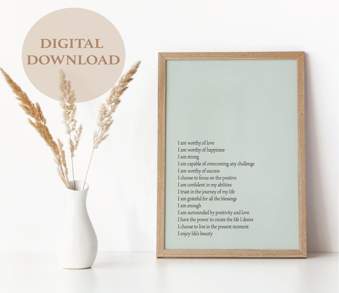 Minimalistic Positive Self-care Print, Daily Affirmations, Sage Wall ...