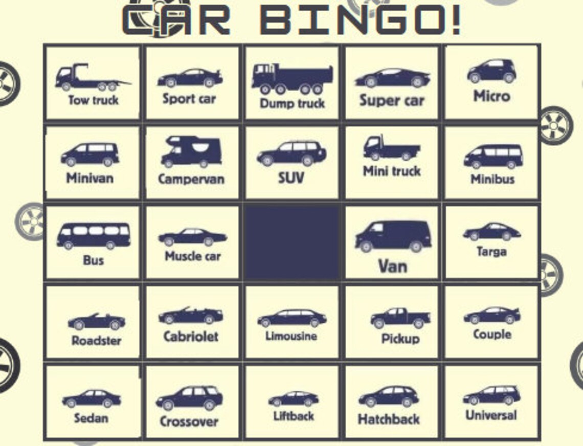 Types of Cars Bingo for Kids - Printable PDF - Etsy