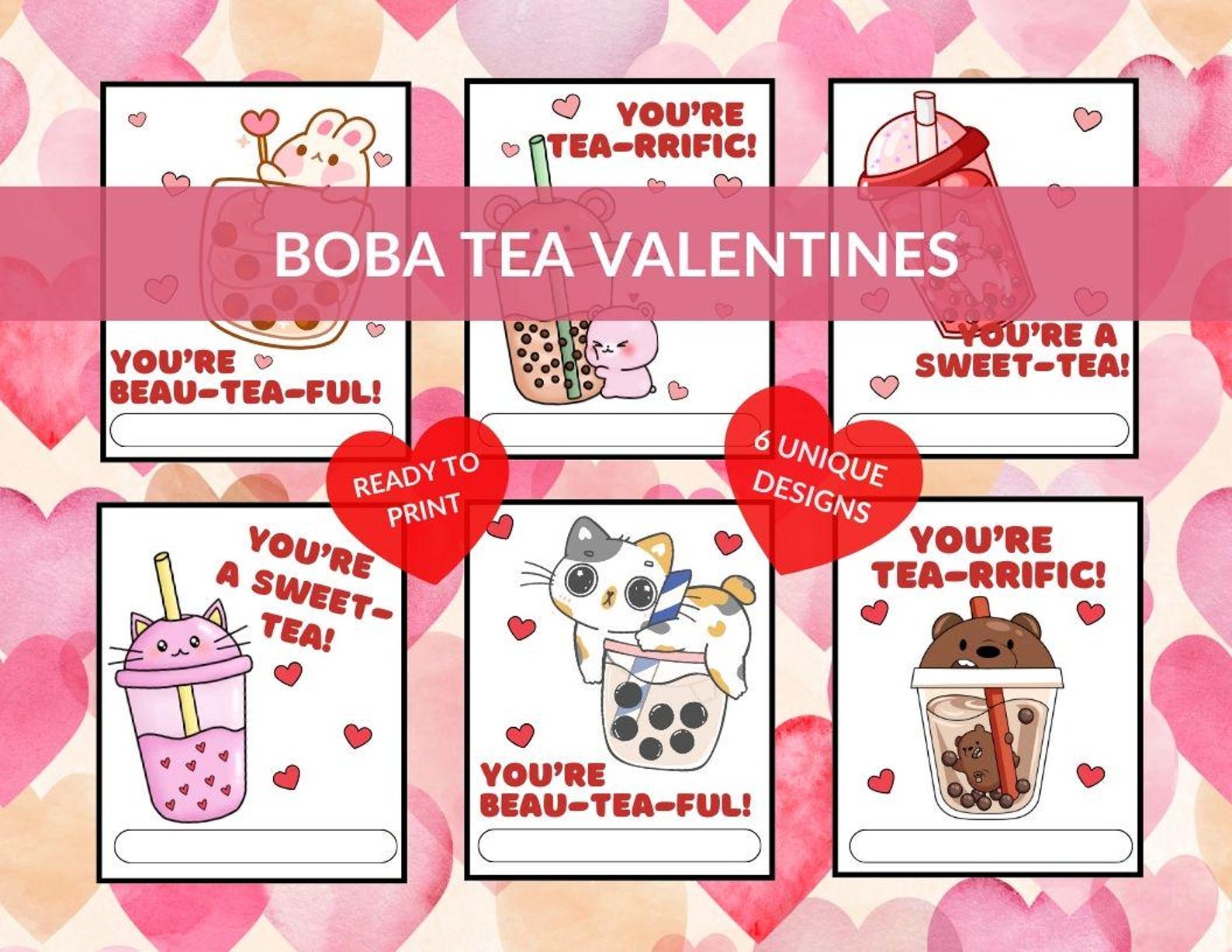 Boba Tea Valentine Card, Bubble Tea, Classroom Valentine Cards ...