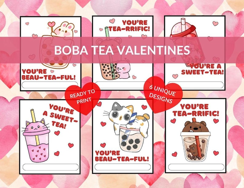 Boba Tea Valentine Card, Bubble Tea, Classroom Valentine Cards ...