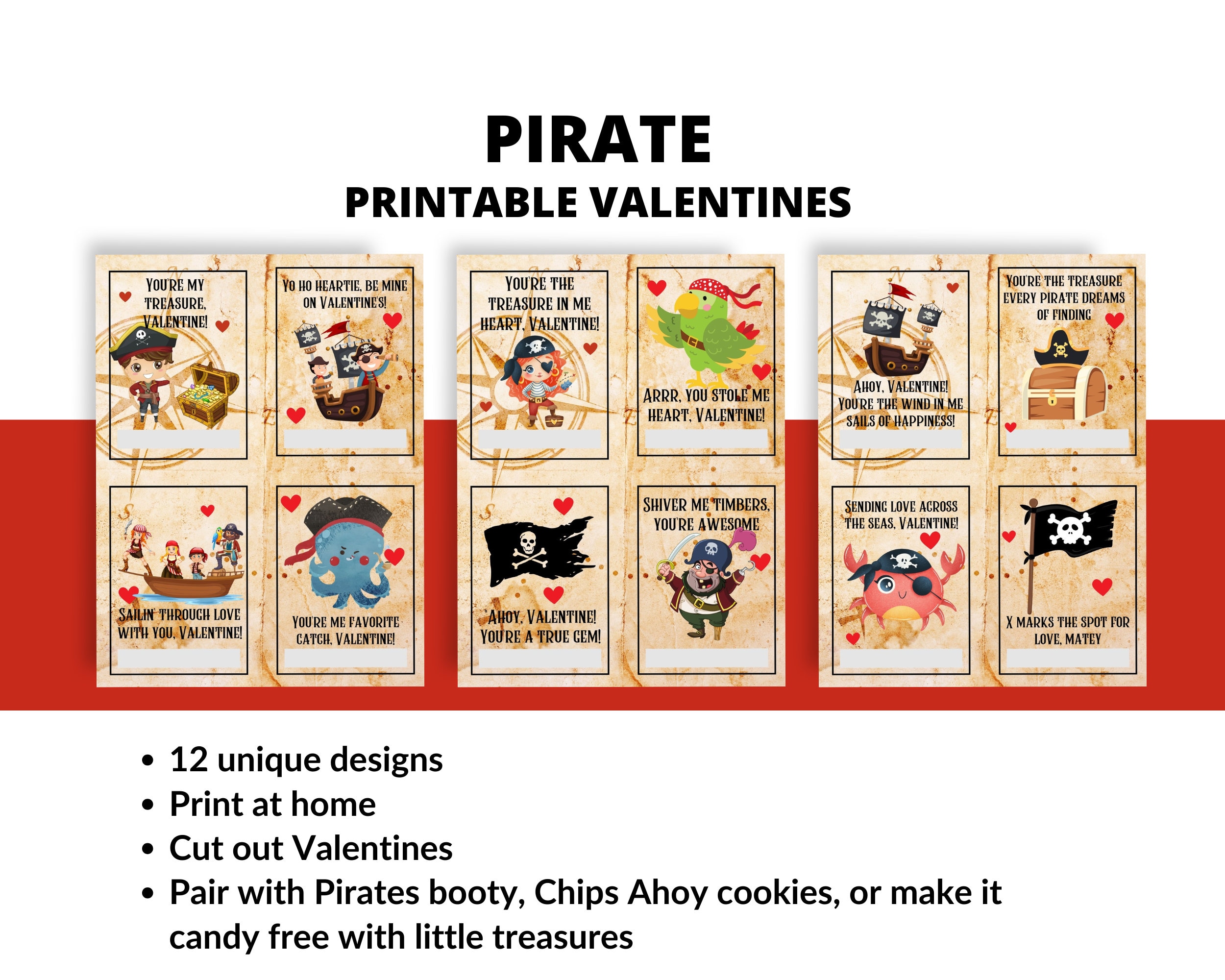 Pirate Valentines, Pirate Printable Valentines, Classroom Valentines ...