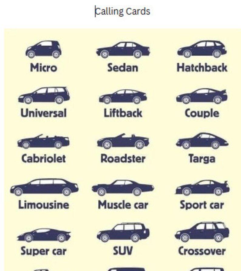 Types of Cars Bingo for Kids - Printable PDF - Etsy