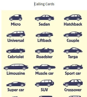Types of Cars Bingo for Kids - Printable PDF - Etsy