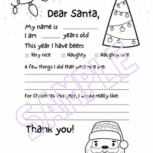 Printable Letter to Santa Template for Kids - Black and White Coloring ...