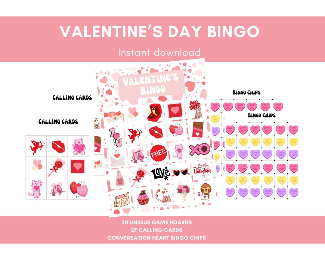Valentines Bingo Printable, Valentine Bingo, Valentines Day Bingo ...