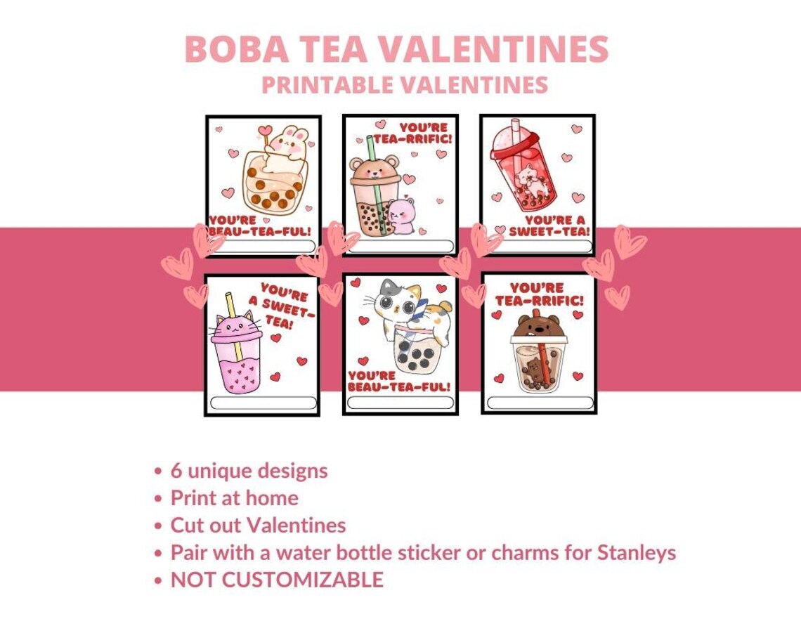 Boba Tea Valentine Card, Bubble Tea, Classroom Valentine Cards ...