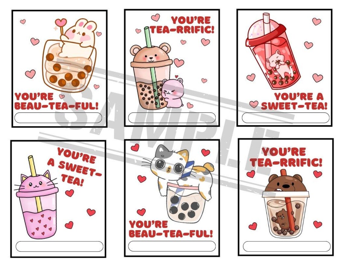 Boba Tea Valentine Card, Bubble Tea, Classroom Valentine Cards ...
