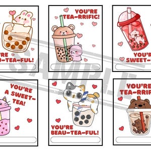Boba Tea Valentine Card, Bubble Tea, Classroom Valentine Cards ...