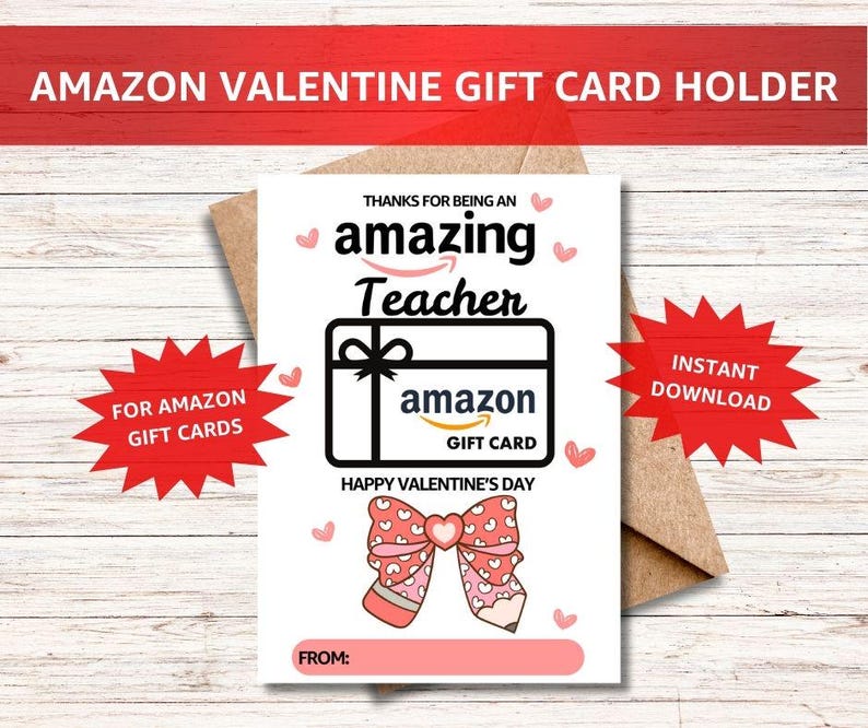 Teacher Gift Card Holder, Teacher Valentines, Amazon Gift Card Holder ...