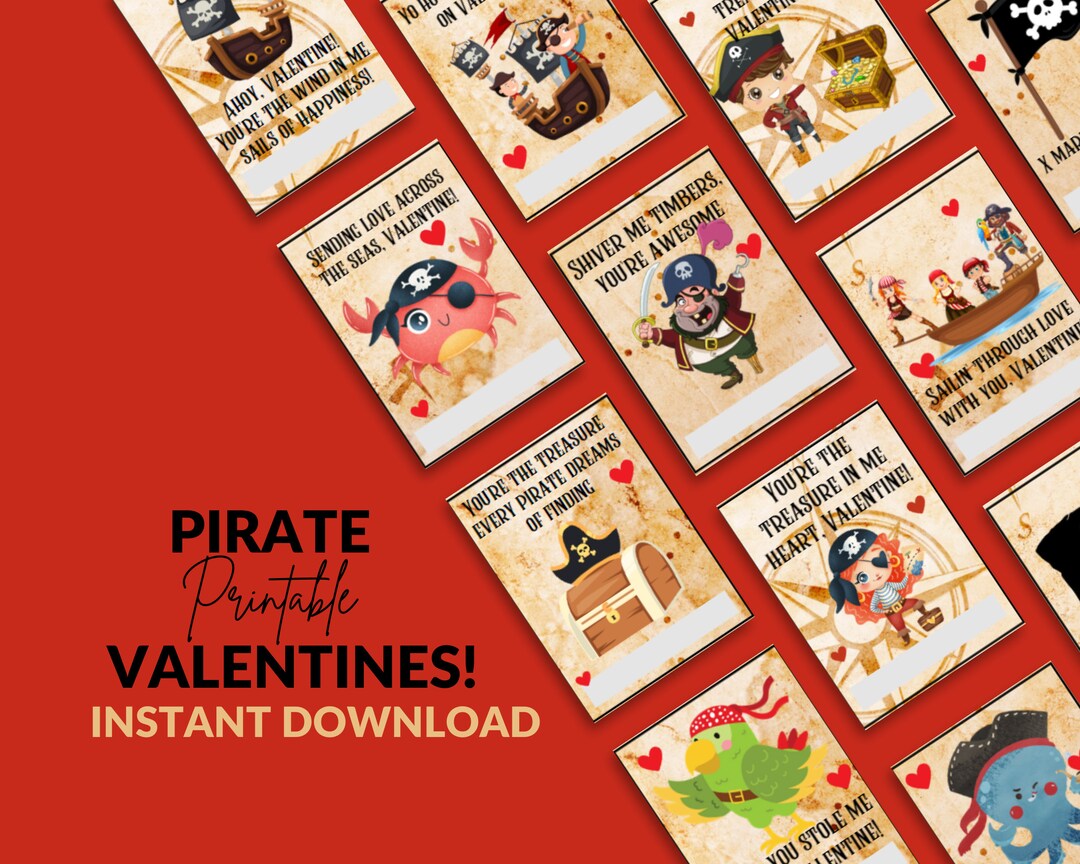 Pirate Valentines, Pirate Printable Valentines, Classroom Valentines ...
