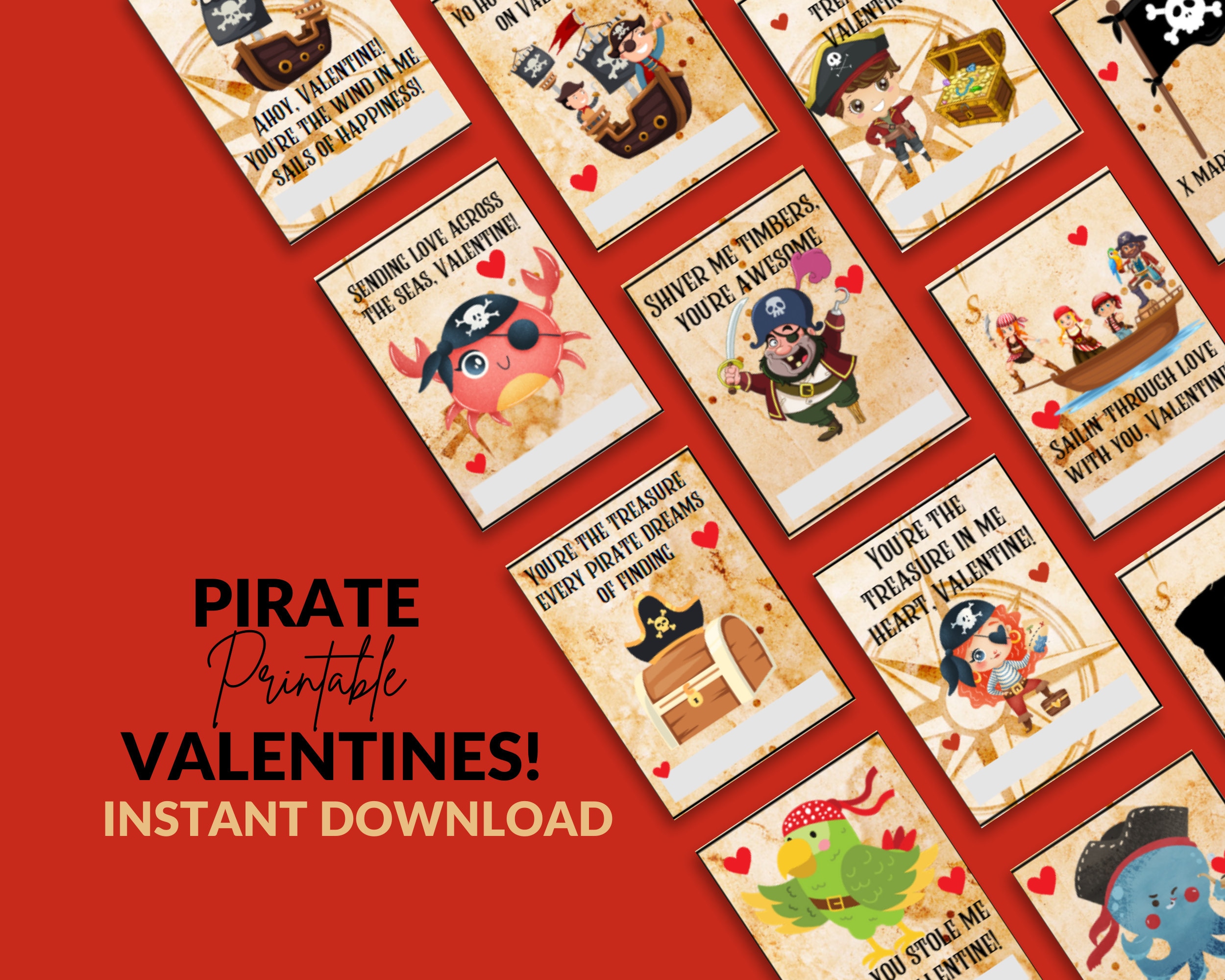 Pirate Valentines, Pirate Printable Valentines, Classroom Valentines ...