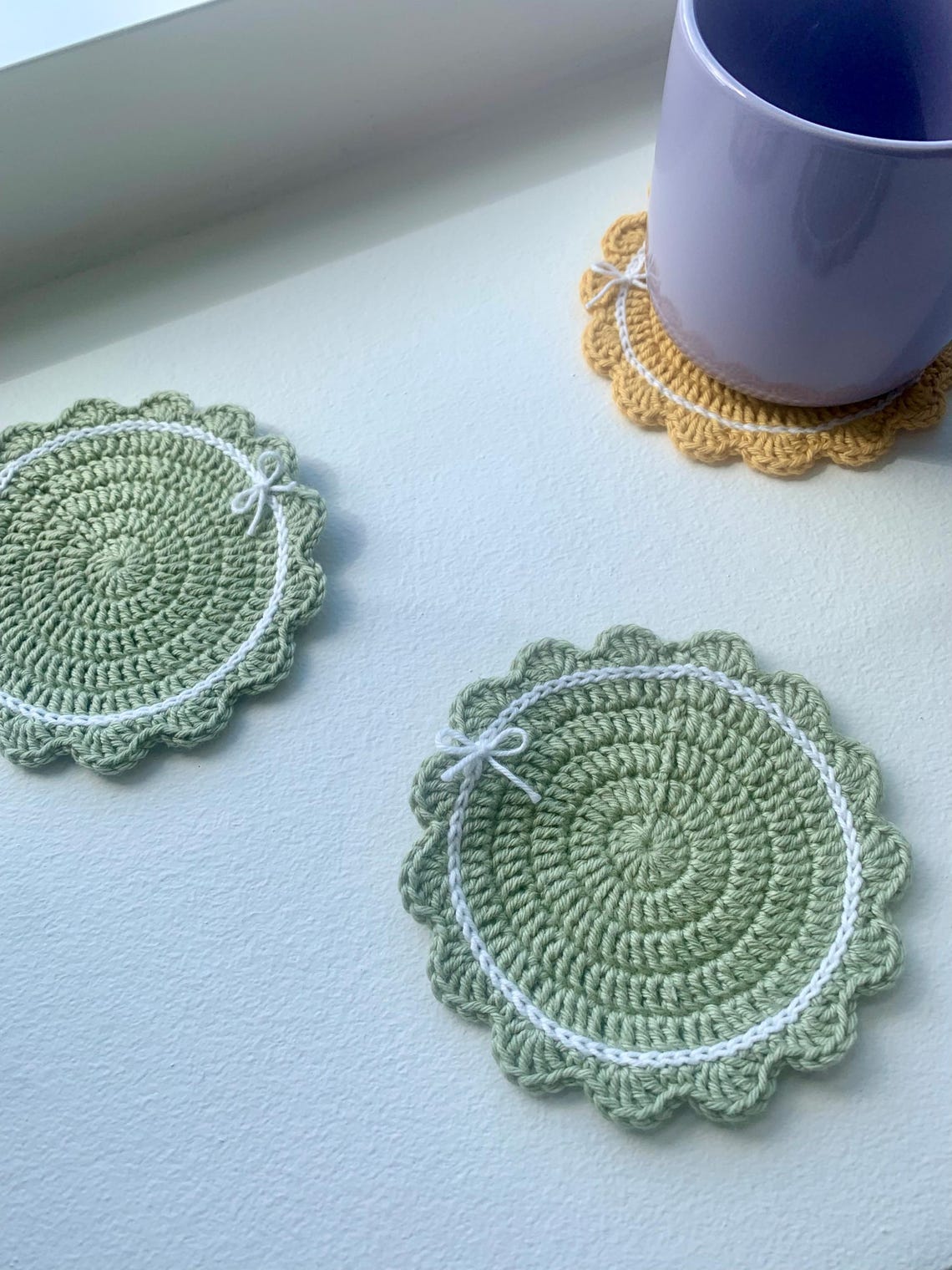 Set of 4 Handmade Crochet Coasters Tiny Cute Bow - Etsy
