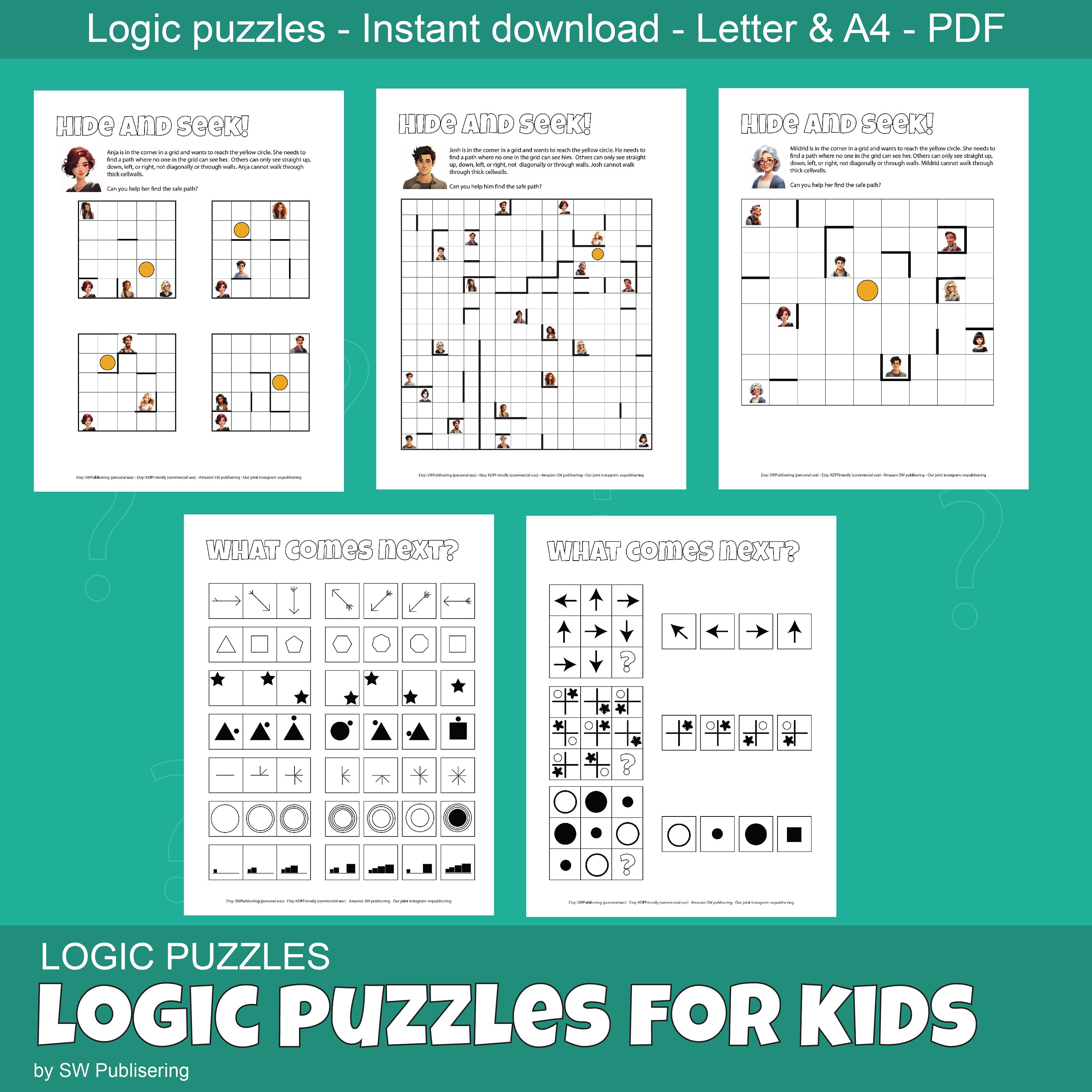 LOGIC PUZZLES for Kids Printable Instant Download pdf in Letter and A4 ...