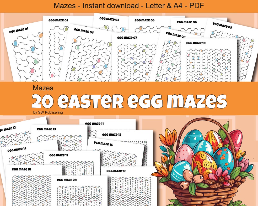 PRINTABLE Easter MAZES 20 Pages With Easter Mazes From Easy to Hard - Etsy