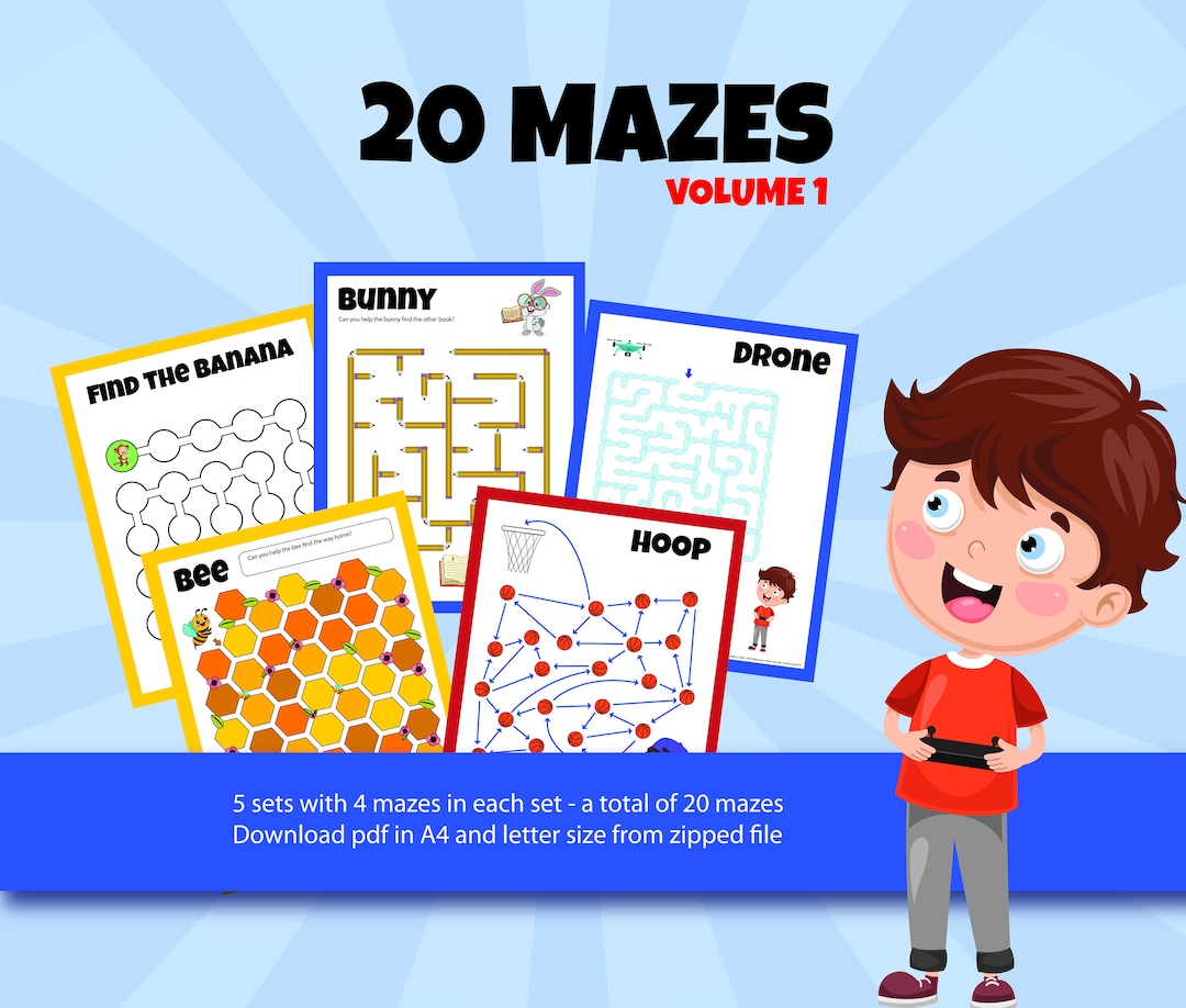 PRINTABLE MAZES for Kids 20 Mazes in Color Ages 4-10. Instant Download ...