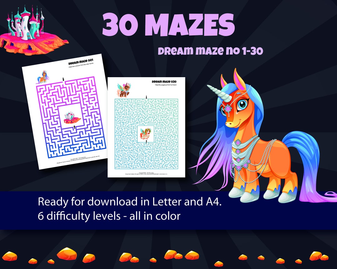 30 Mazes for Kids 6 Levels of Difficulty Medium to Hard ages 6-10 ...