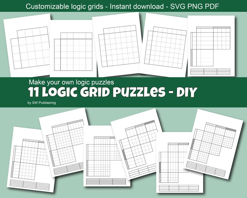 CUSTOMIZE 11 Logic Puzzle Grid DIY. Adjustable Instant Download Files ...