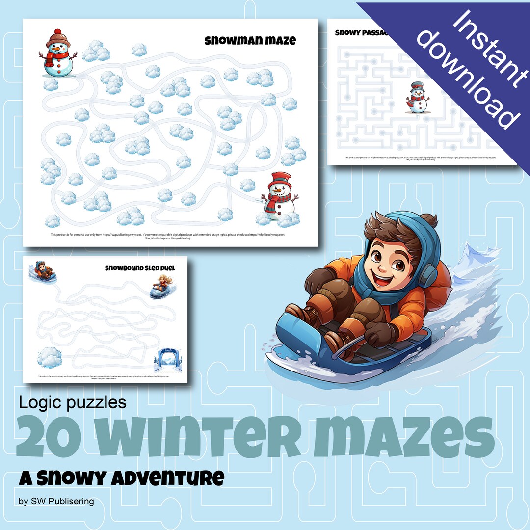 Winter Maze INSTANT DOWNLOAD 20 Printable Mazes pdf in Letter and A4 - Etsy