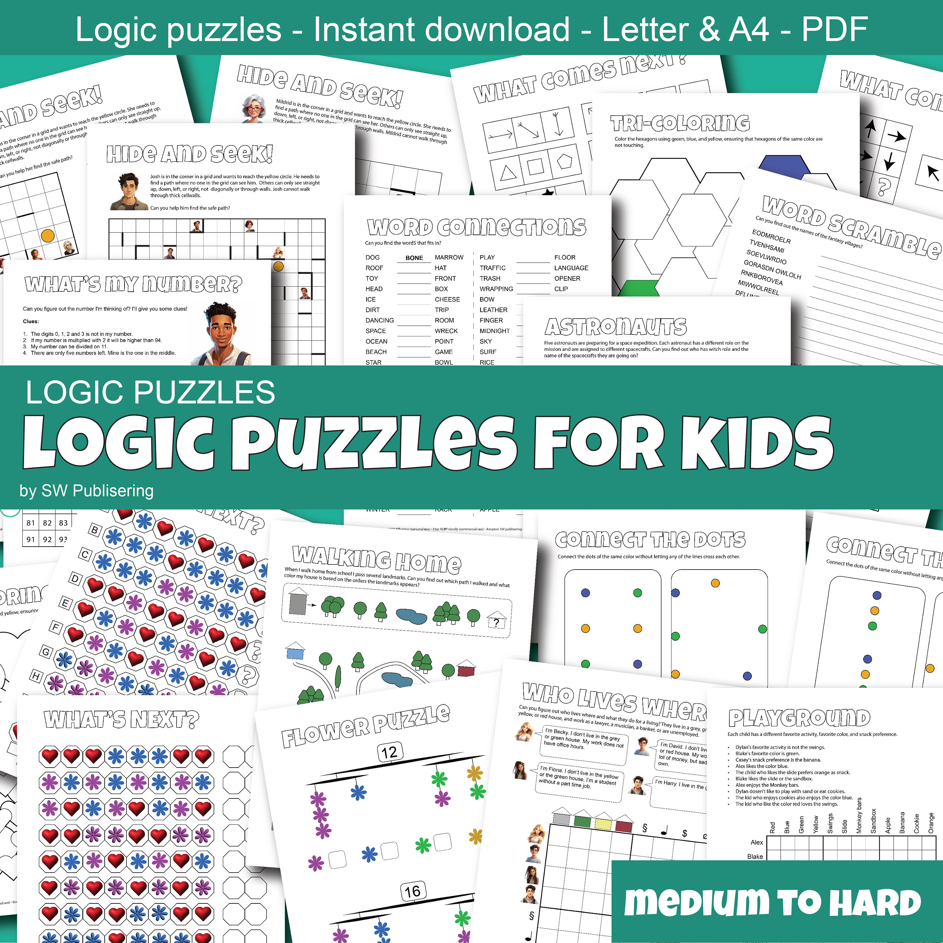LOGIC PUZZLES for Kids Printable Instant Download pdf in Letter and A4 ...
