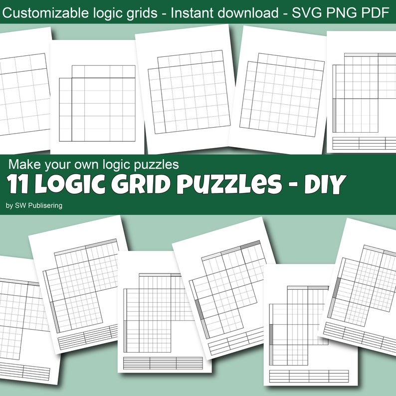 CUSTOMIZE 11 Logic Puzzle Grid DIY. Adjustable Instant Download Files ...