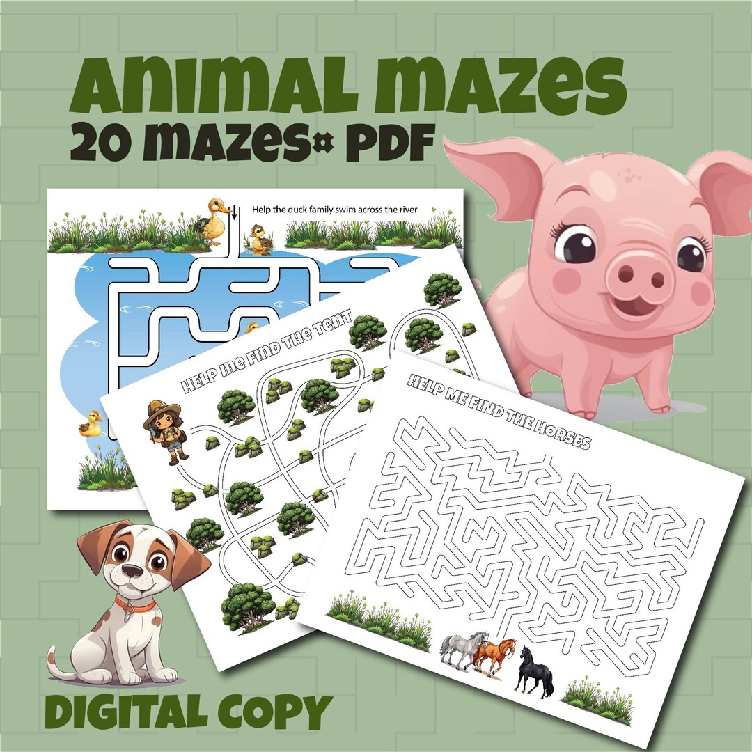 Farm Animal Maze Bundle 20 Printables, PDF Instant Download for Kids - Etsy