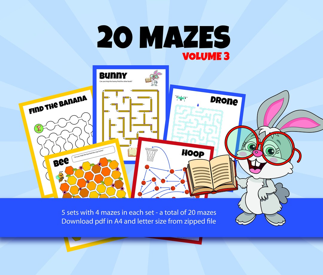 PRINTABLE MAZES for Kids 20 Mazes in Color Ages 4-10. Instant Download ...