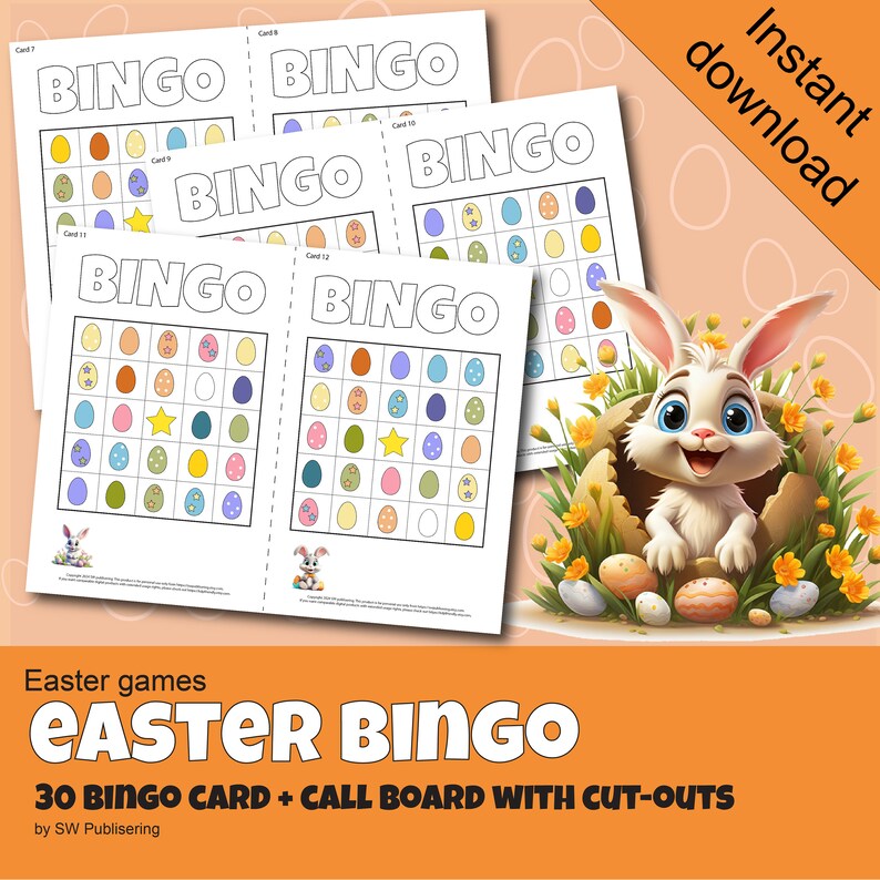 PRINTABLE EASTER BINGO Cards With Call Board, Party Games for Children ...