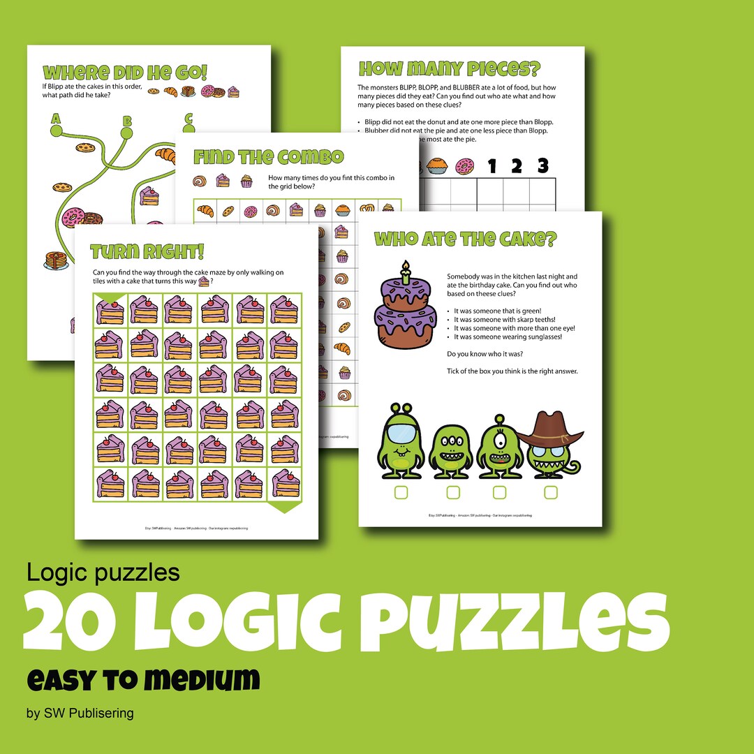 20 EASY LOGIC PUZZLES for Kids Printable Instant Download pdf in Letter ...