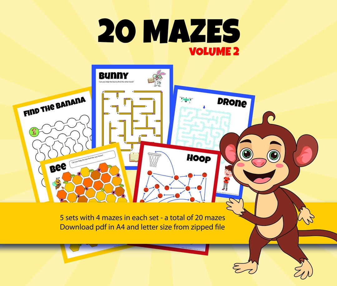 PRINTABLE MAZES for Kids 20 Mazes in Color Ages 4-10. Instant Download ...