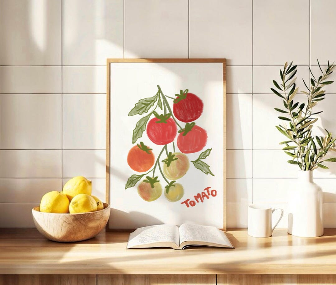 Hand Drawn Tomato Print , Tomatoes Retro Wall Art , Kitchen Wall Decor ...