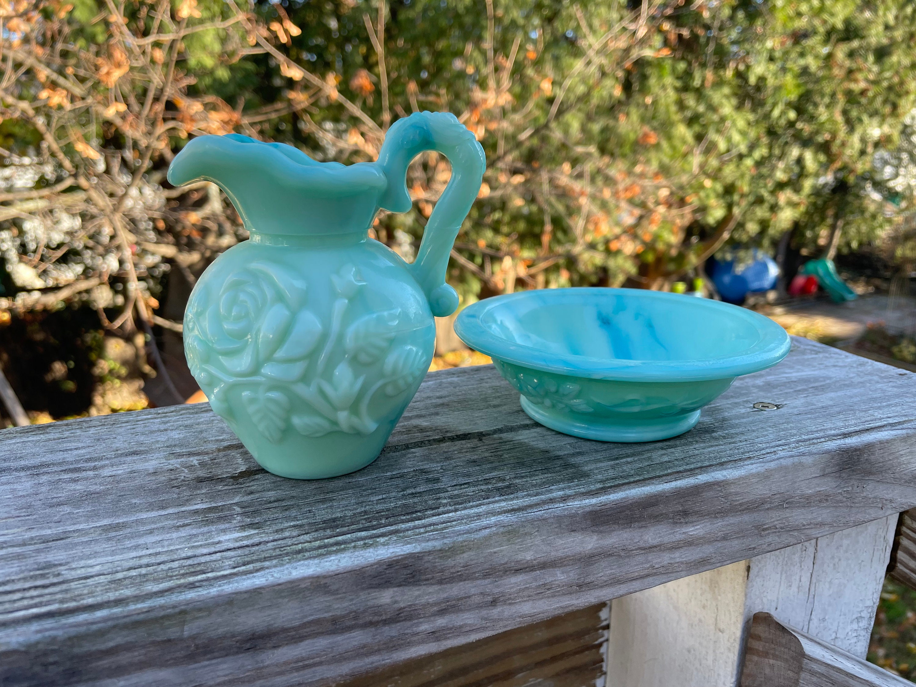Vintage Avon Blue Milk Glass Wash Basin Set, Vintage Avon, Vintage Wash Basin, Blue Milk Glass ...