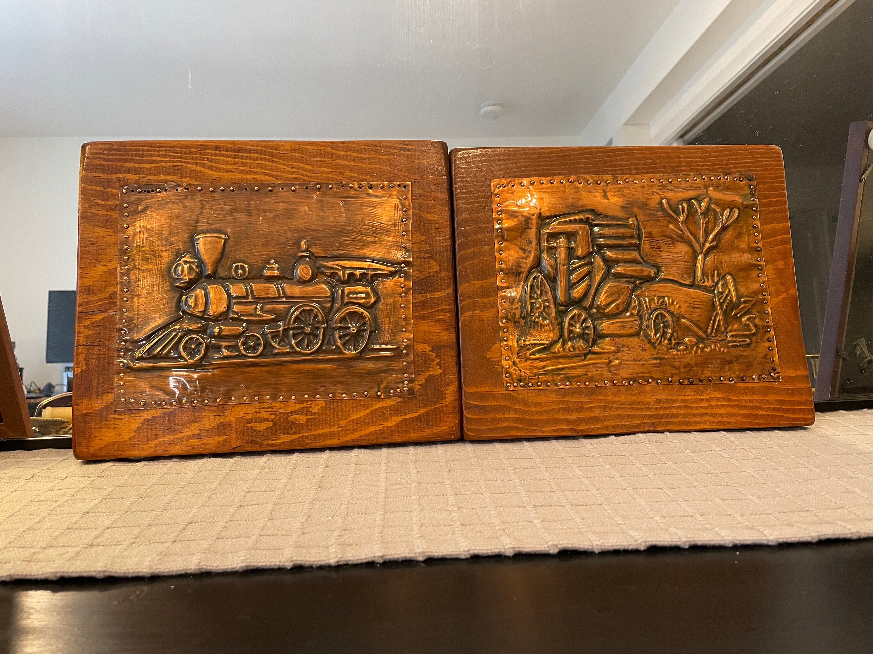 Pair of Vintage Pressed Cooper Train and Tracker Art Work. - Etsy
