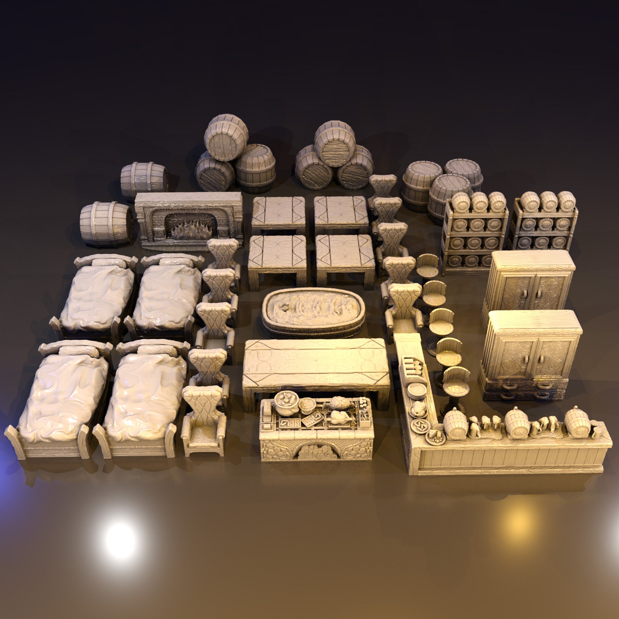 Tavern/bar Furnishings Set, Dnd Miniature Terrain, Dungeons and Dragons ...