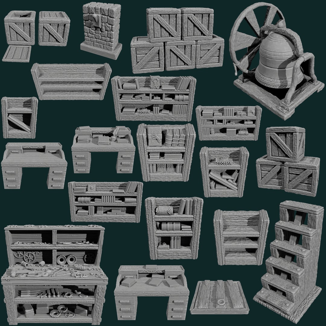 28mm Library Tabletop Furniture, DND Townhall Clocktower Scatter ...