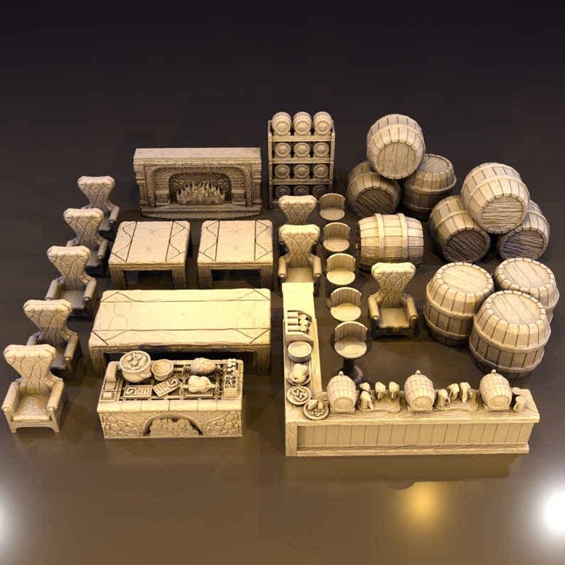Tavern/bar Furnishings Set, Dnd Miniature Terrain, Dungeons and Dragons ...