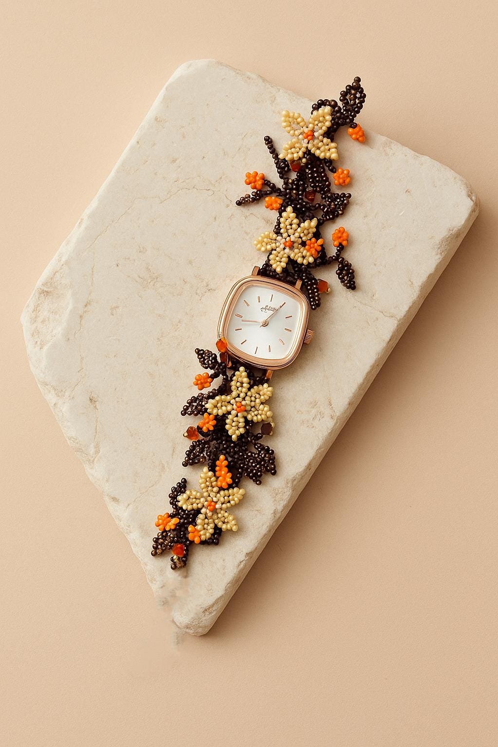 Beaded Floral Watch: Handmade Autumn Flower Wristwatch, Cottagecore ...
