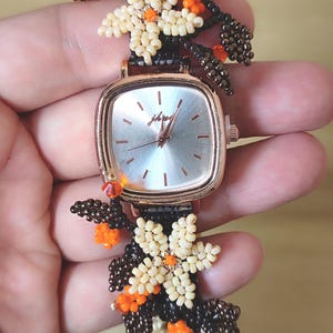 Beaded Floral Watch: Handmade Autumn Flower Wristwatch, Cottagecore ...