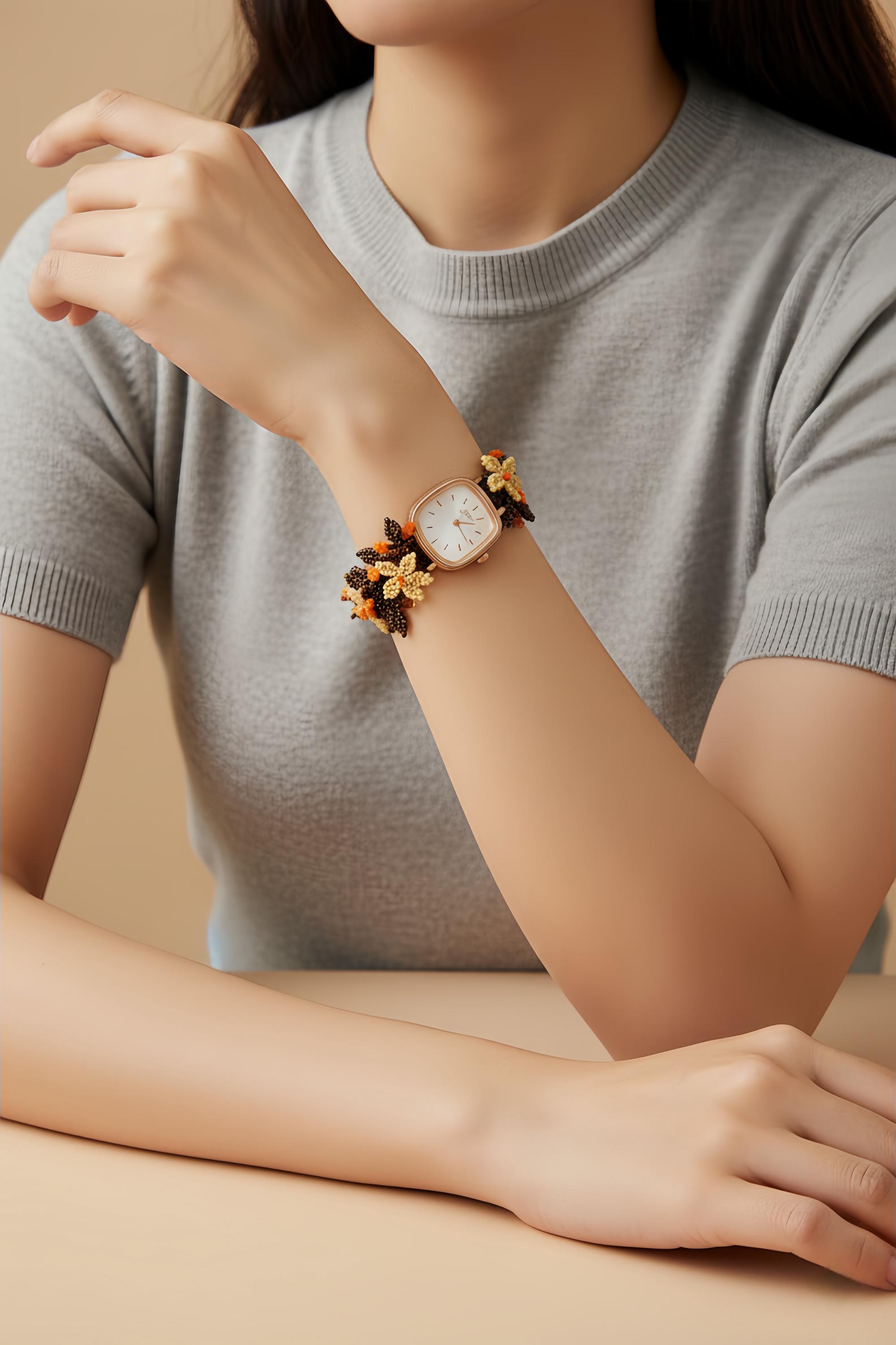 Beaded Floral Watch: Handmade Autumn Flower Wristwatch, Cottagecore ...