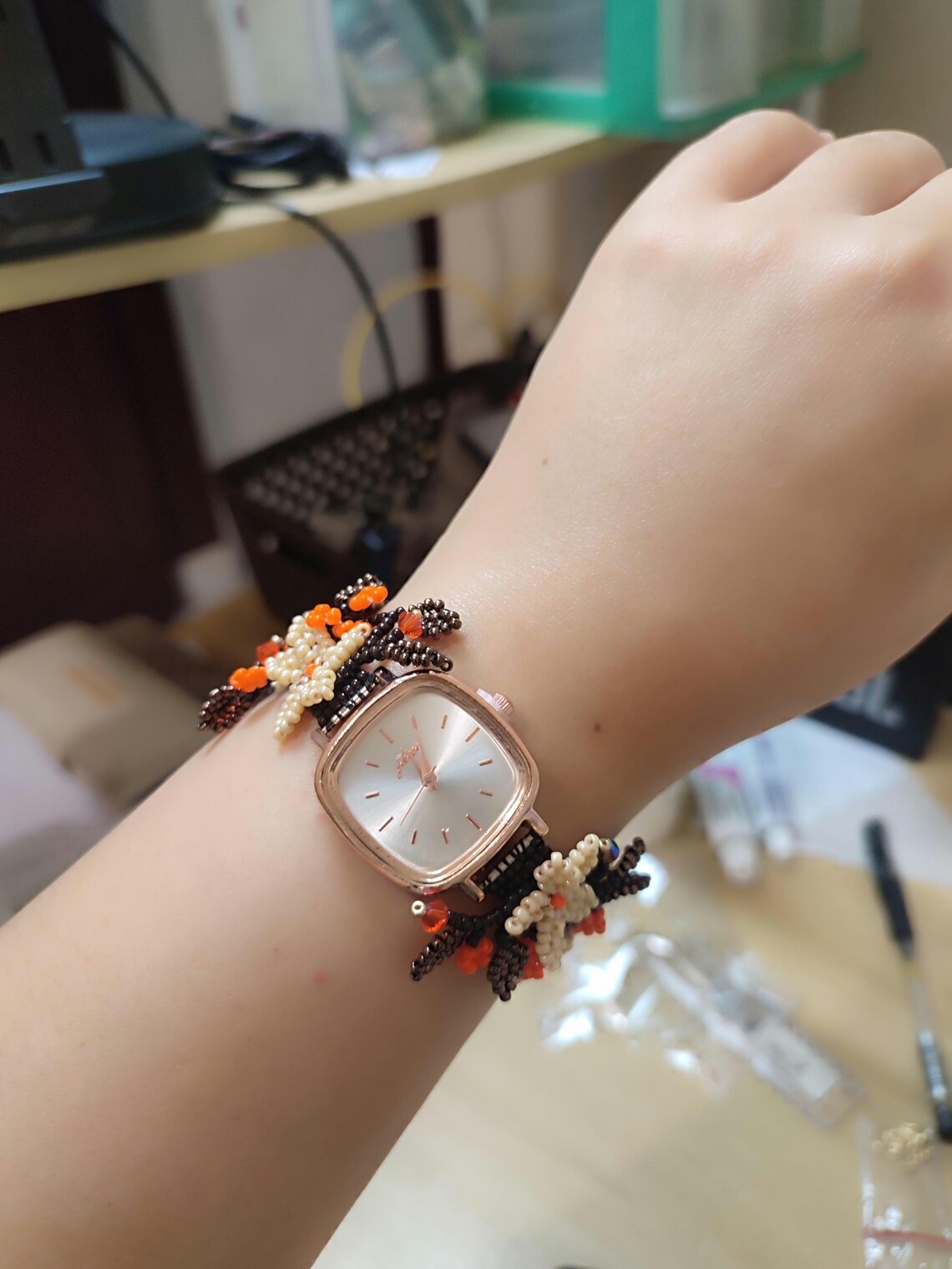 Beaded Floral Watch: Handmade Autumn Flower Wristwatch, Cottagecore ...