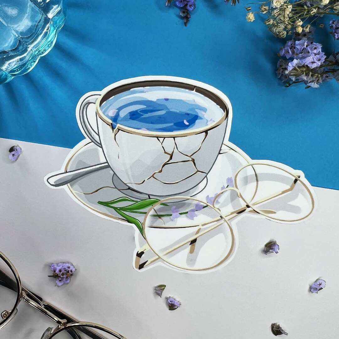 Tea Cup Vinyl Sticker Sticker, Die Cut, Round Gold Glasses, Coffee Shop ...