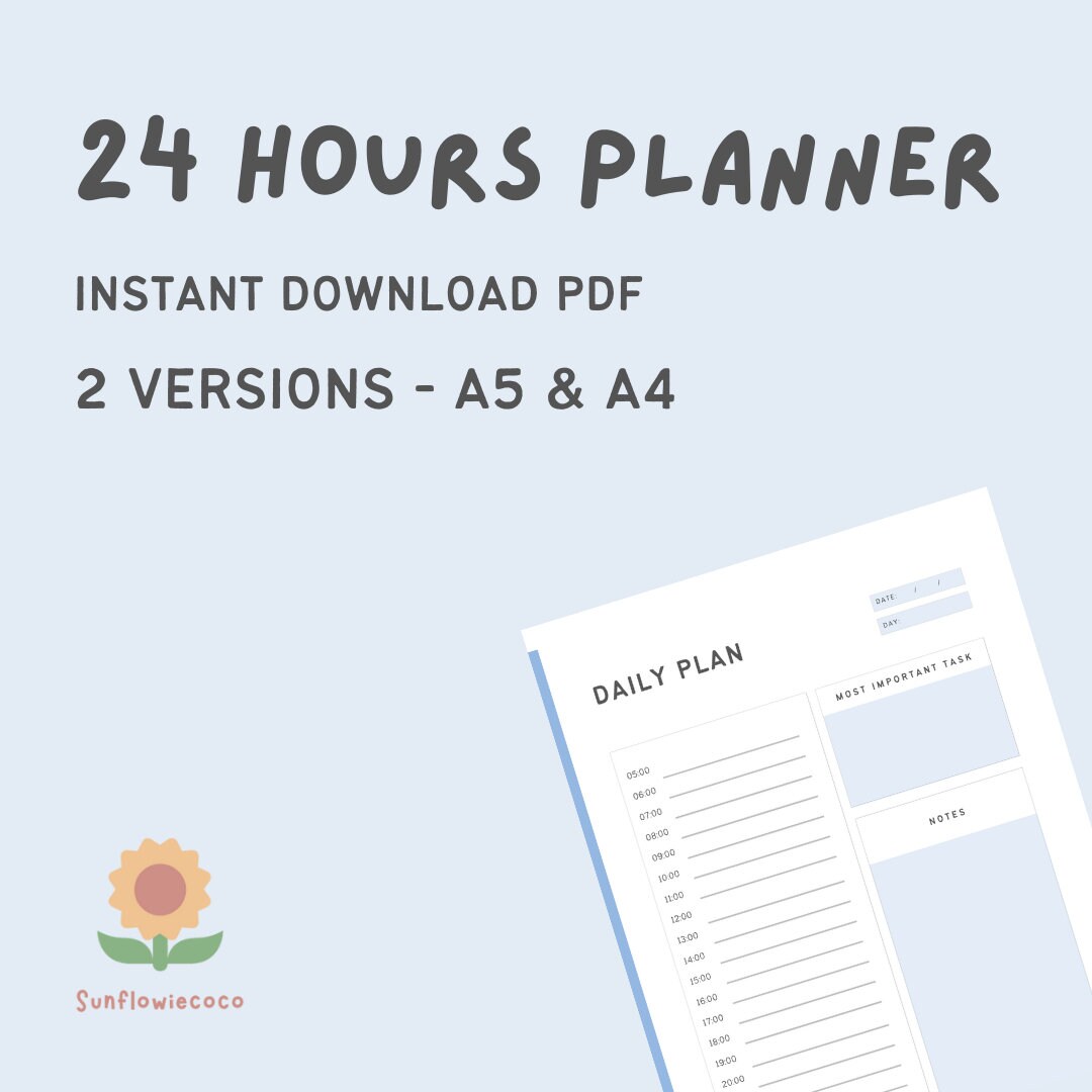 24hours Daily Planner Printable, Daily Planner, Life Goal Planner - Etsy